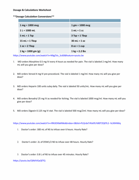 Free Printable Medical Math Worksheets - Printable Math Worksheets