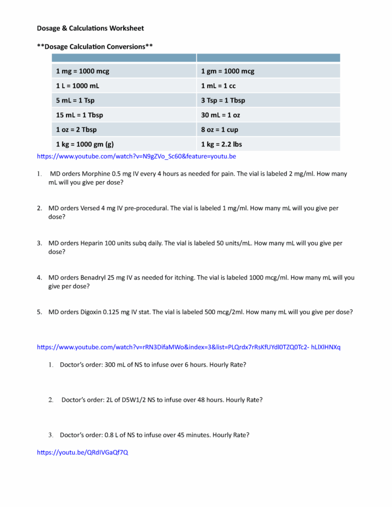Free Printable Medical Math Worksheets - Printable Math Worksheets