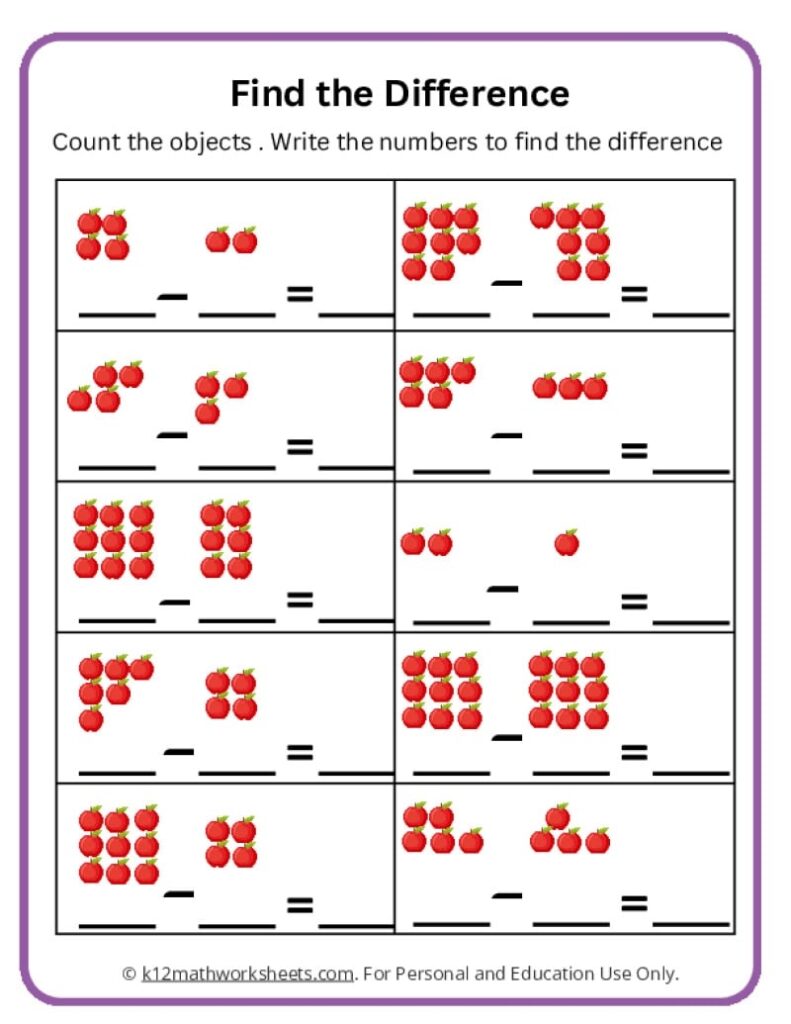 Kindergarten Subtraction Math Worksheets - Printable Math Worksheets